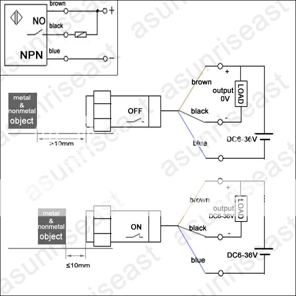 Capacitive Proximity Switch Sensor 10mm 3Wire NPN NO DC6-36V 18mm ...